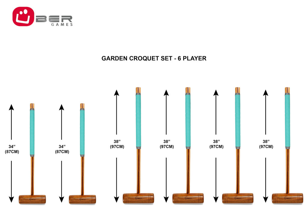 Uber 6 player Garden Croquet Set - Different size mallets